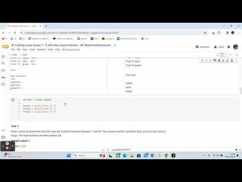 Colab cover lesson 1 - if elif else, loops and lists - Model answers ...
