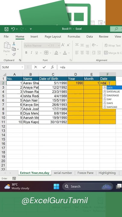 Extract Year, Month, Day in Excel: Quick Tutorial! 🗓️📊 - YouTube