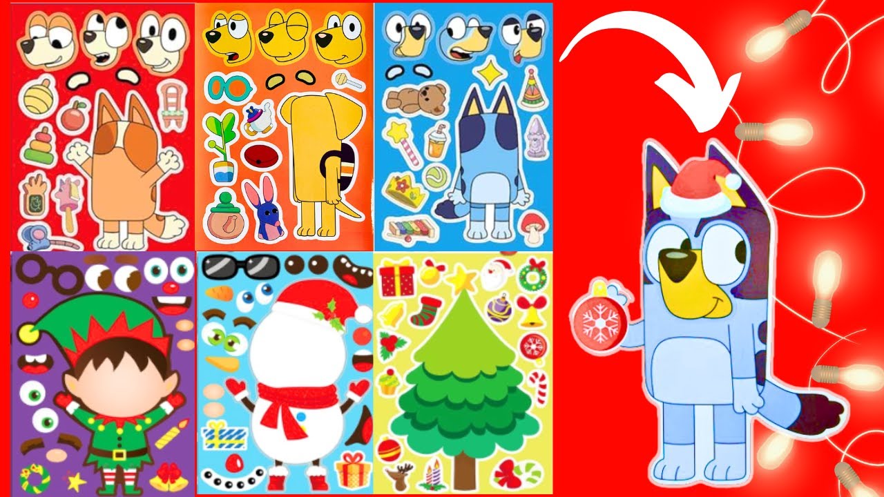 BLUEY Holiday Stickers! DIY Make a Face Stickers Activity with Bluey ...