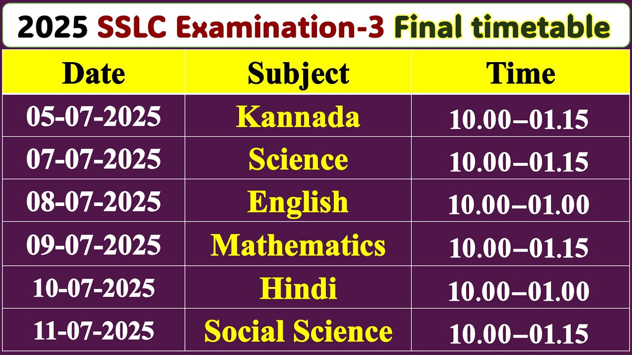 SSLC | July-2025 | Exam-3 | Final Time Table | #exam #timetable - YouTube