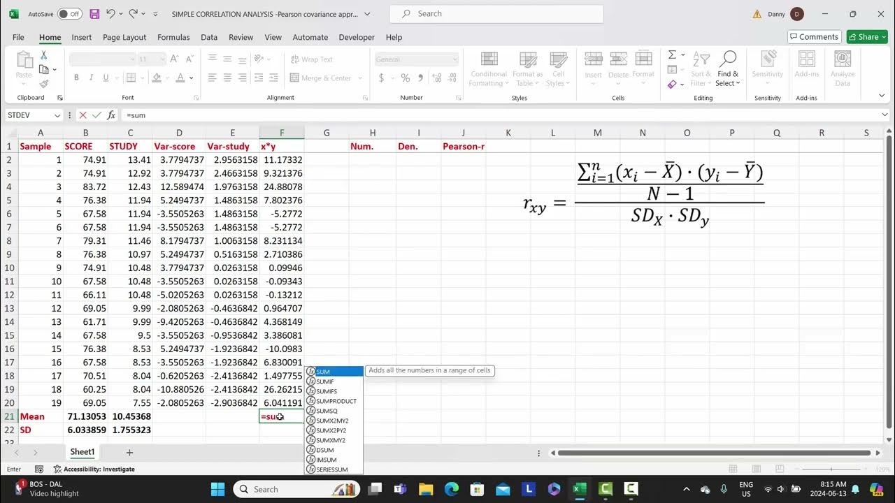 Pearson correlation calculation Covariance forumula - YouTube