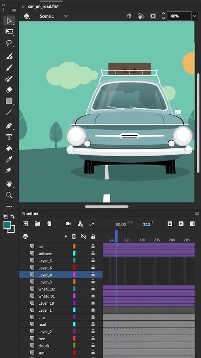 Car on The Road animation in Adobe Animate #adobetutorial #adobeanimate ...