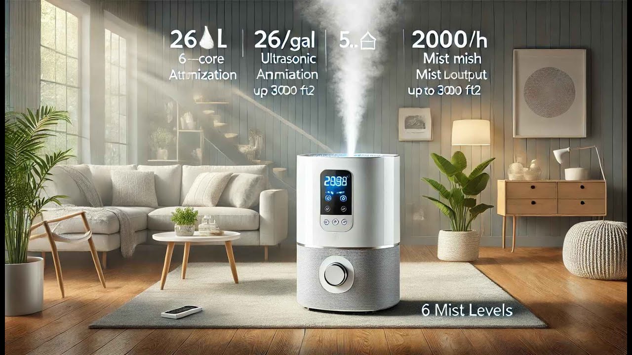 26L/5.7Gal Humidifier for Large Room Up to 3000 ft², 6-core Atomization ...