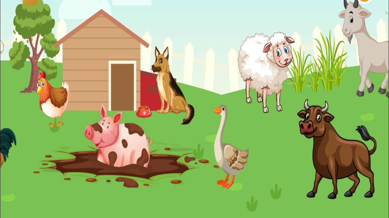 Learn Family Fram Animals sound: Cat, Horse, Cow, Chicken, Duck,hen ...