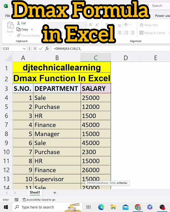 Dmax Formula in Excel | Microsoft Excel Full Course Tutorial 2024 | #excel #dmax #exceltutorial ...