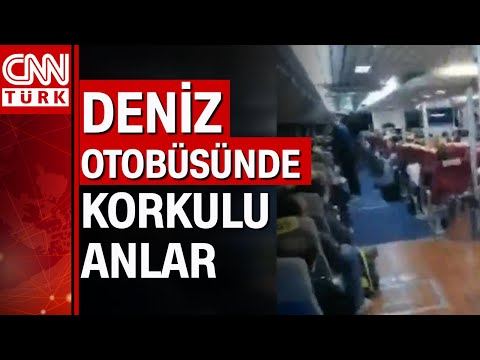 Fırtınada sallanan deniz otobüsünde büyük panik! Can yeleği giyen yolculardan bazıları fenalaştı...