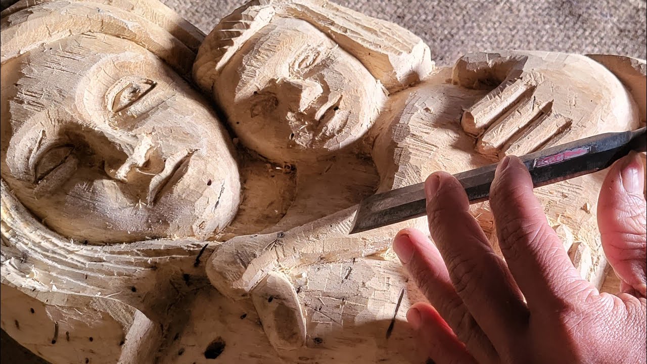 wood carving mother and child| mother wood working| - YouTube