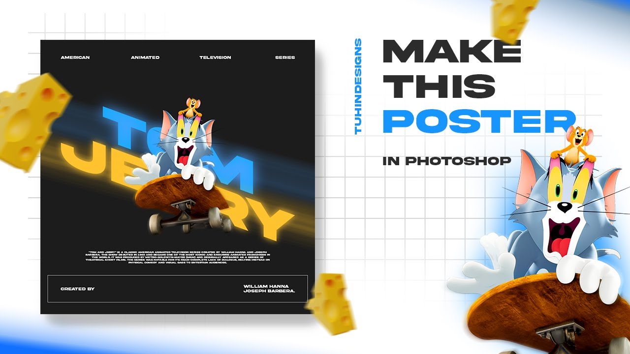TOM & JERRY simple poster design in photoshop @tuhindesigns - YouTube