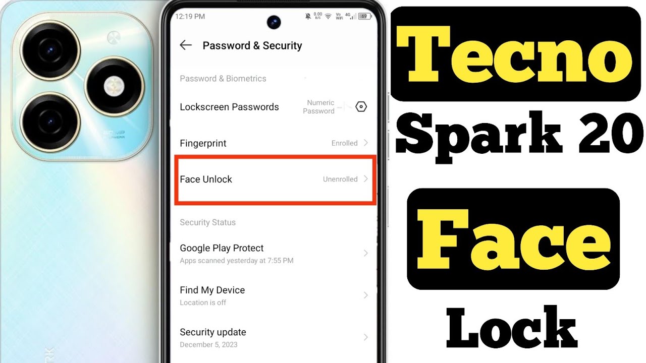 How to set face lock in Tecno Spark 20 || Tecno Spark 20 me face lock ...