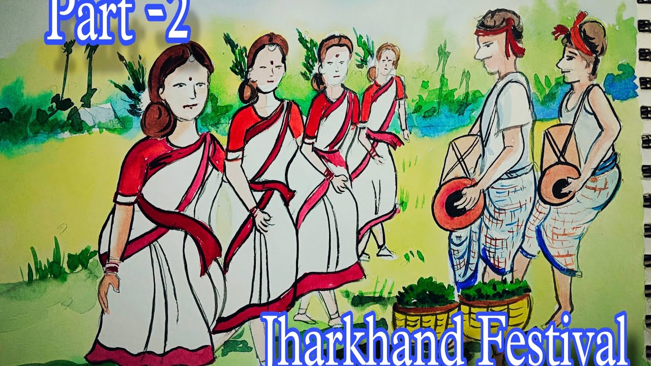 How to Draw Sarhul Festival Of Jharkhand Drawing Water colour Painting ...