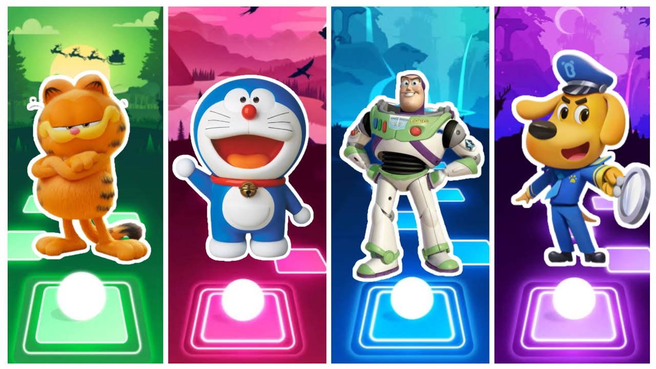 Garfield 🆚 Doraemon 🆚 Buzz Lightyear 🆚 Sheriff Labrador 💥 TILES HOP EDM ...