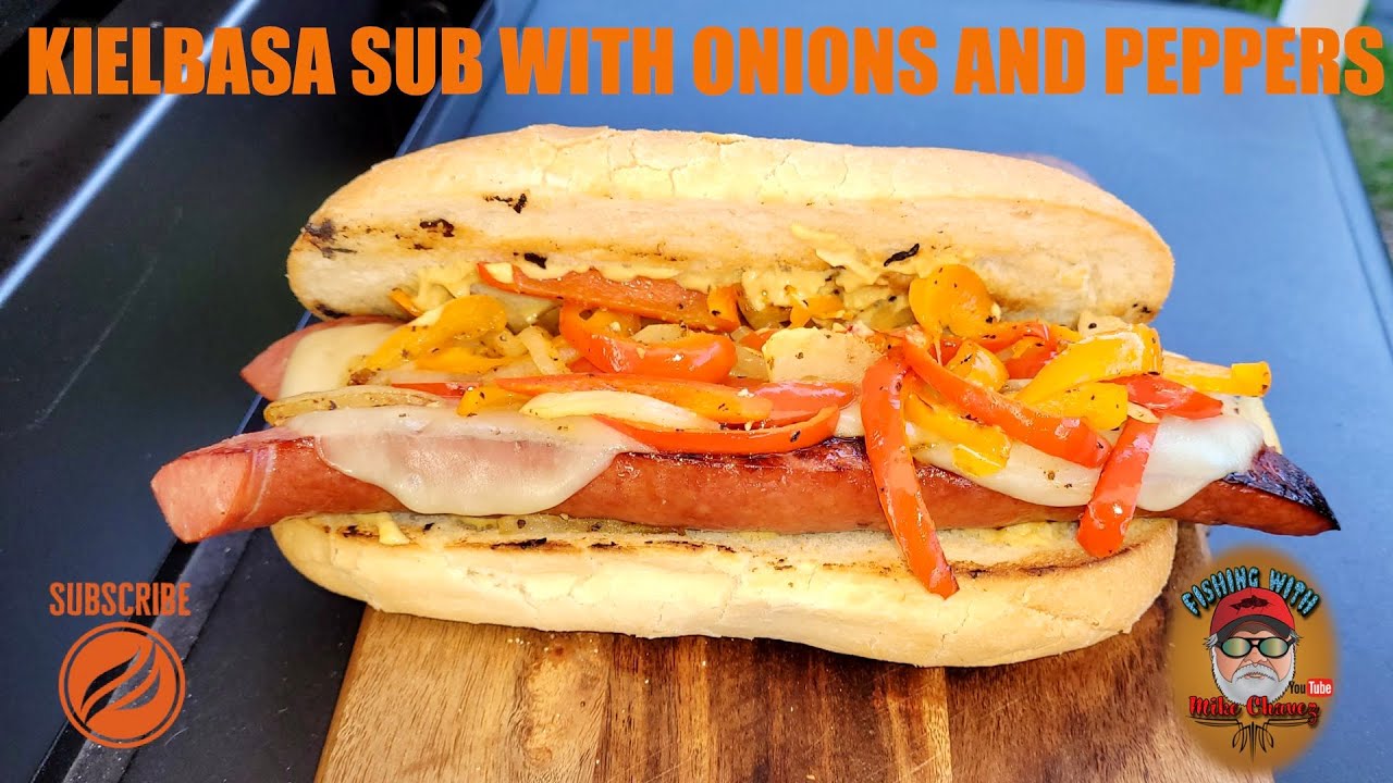 Kielbasa Sub With Cheese, Peppers And Onion On The Blackstone 36 - YouTube