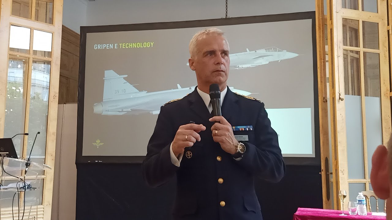 Commander of the Swedish Air Force Maj Gen Jonas Wikman speaking to ADU ...