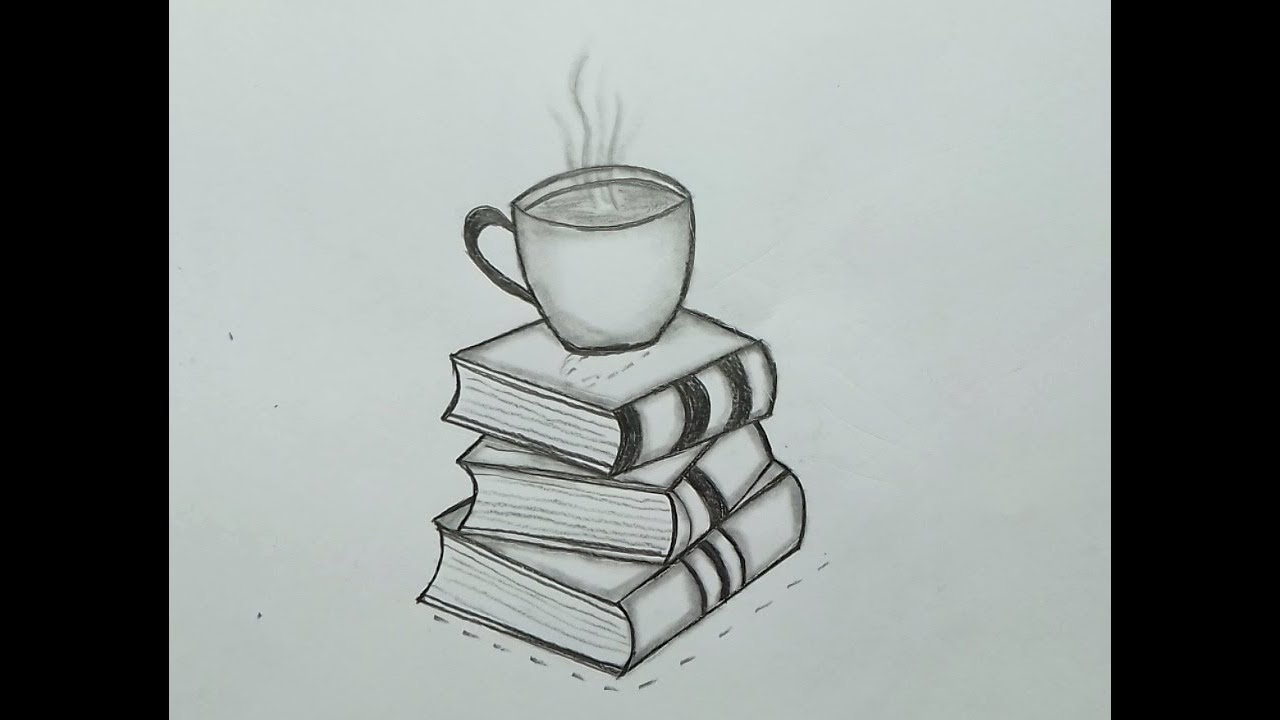 How to draw a cup on books | How to draw good morning picture | pencil ...