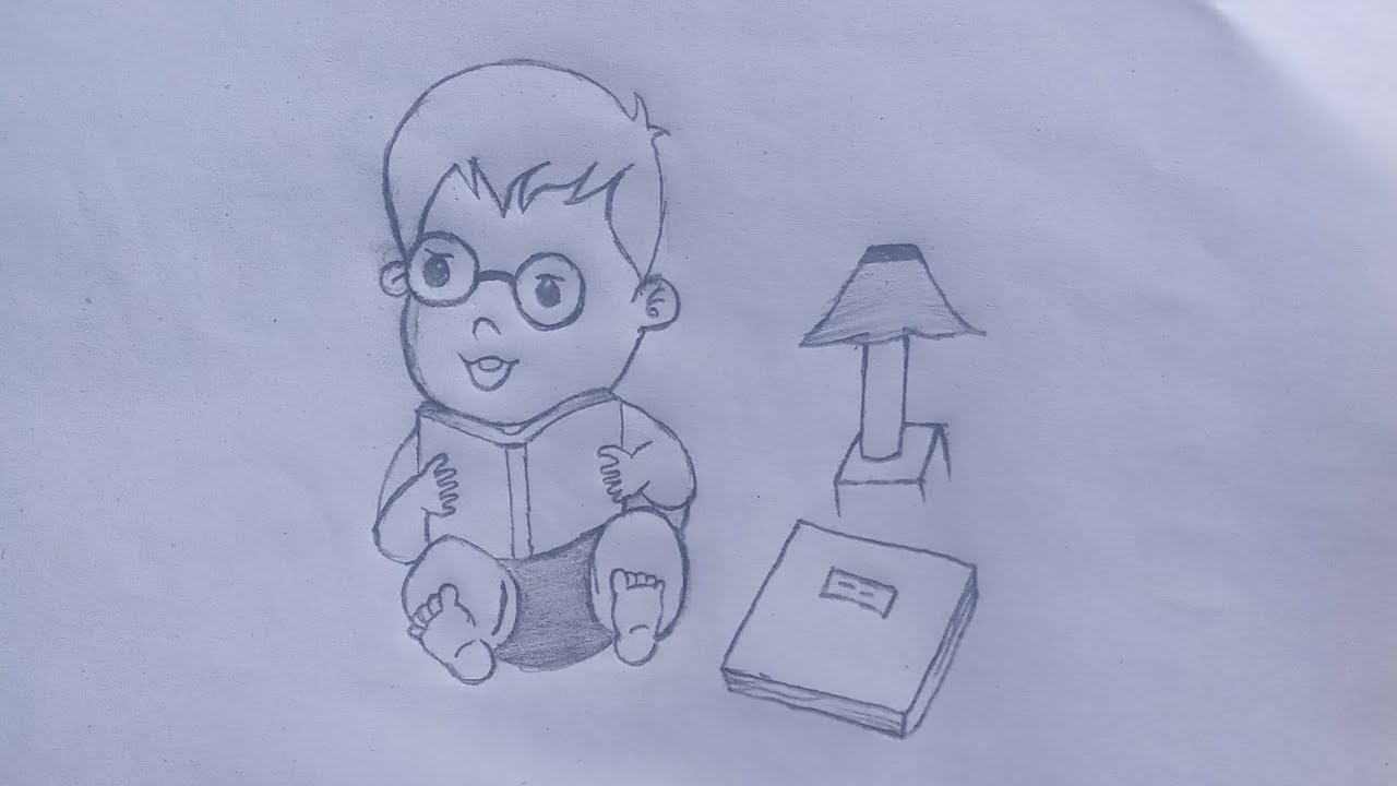 Draw a Baby boy specs reading book, pencil drawing very easily #Indresh ...