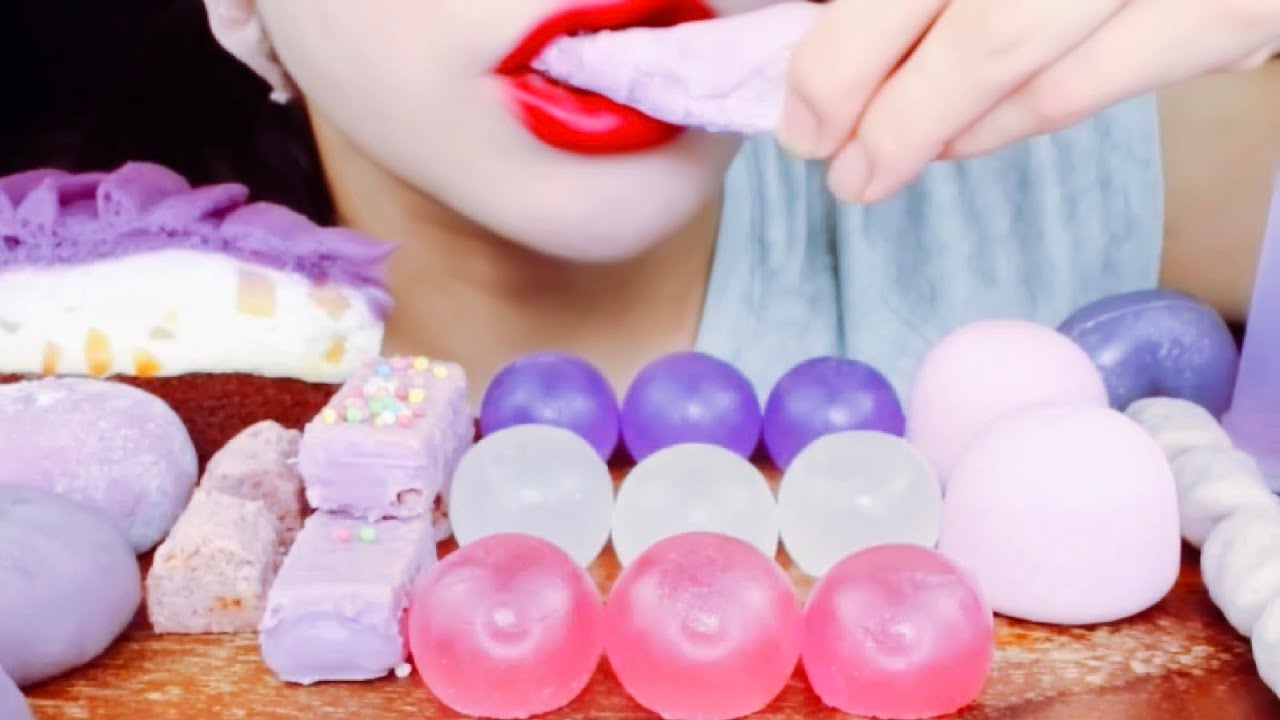 ASMR Delicious Purple Pink and White Kohakuto, Jelly Dessert Eating ...