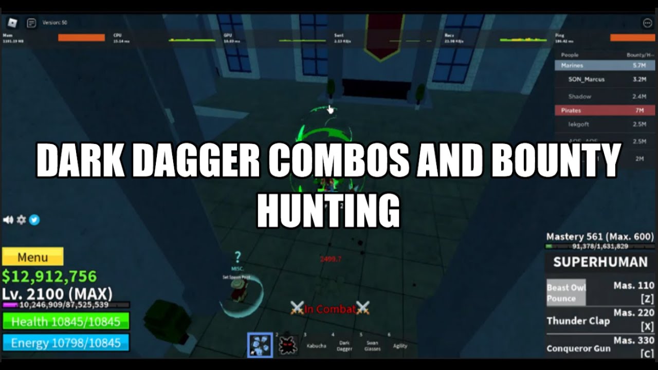 Dark Dagger Combo And Bounty Hunting | Blox Fruits - YouTube