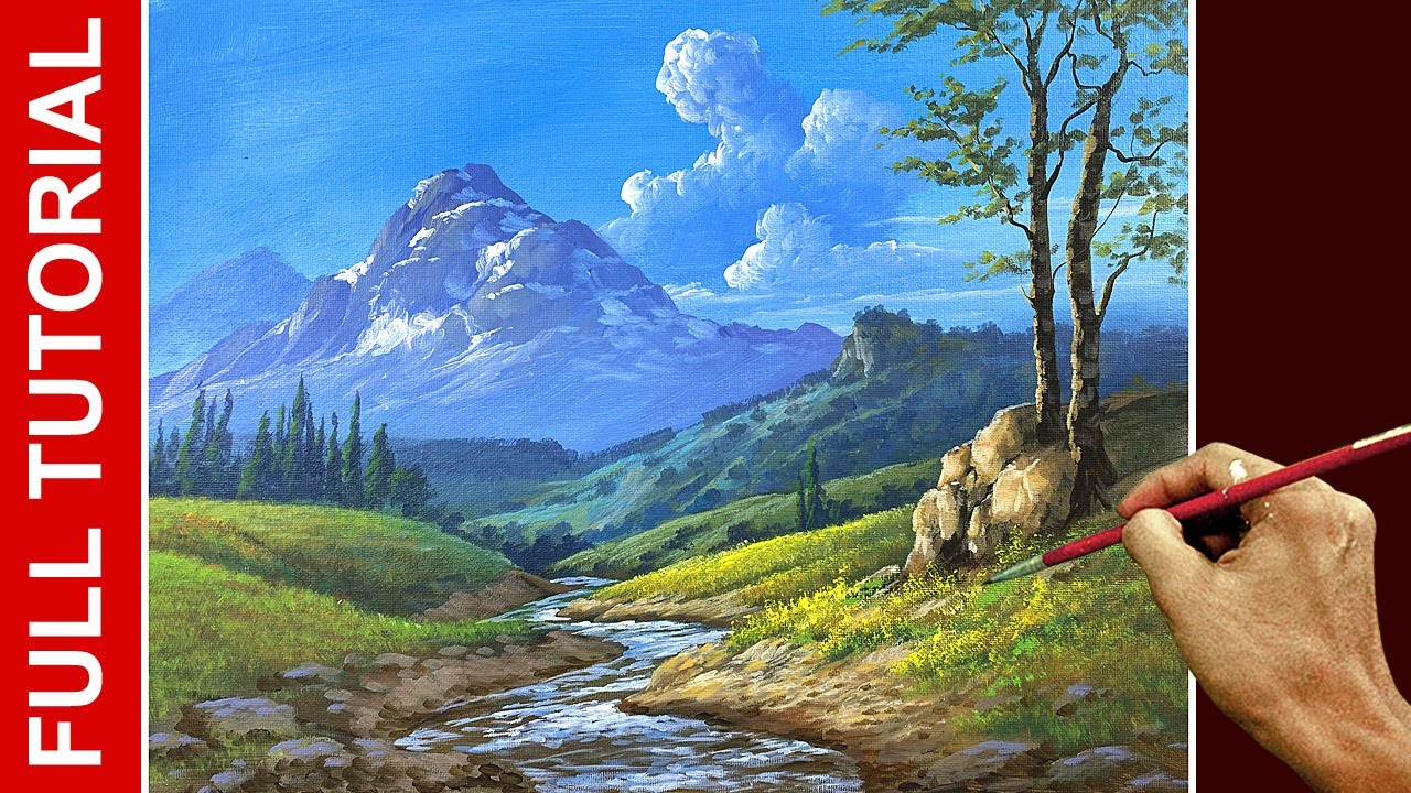 Tutorial : Acrylic Landscape Painting / Rushing River on the Valley ...