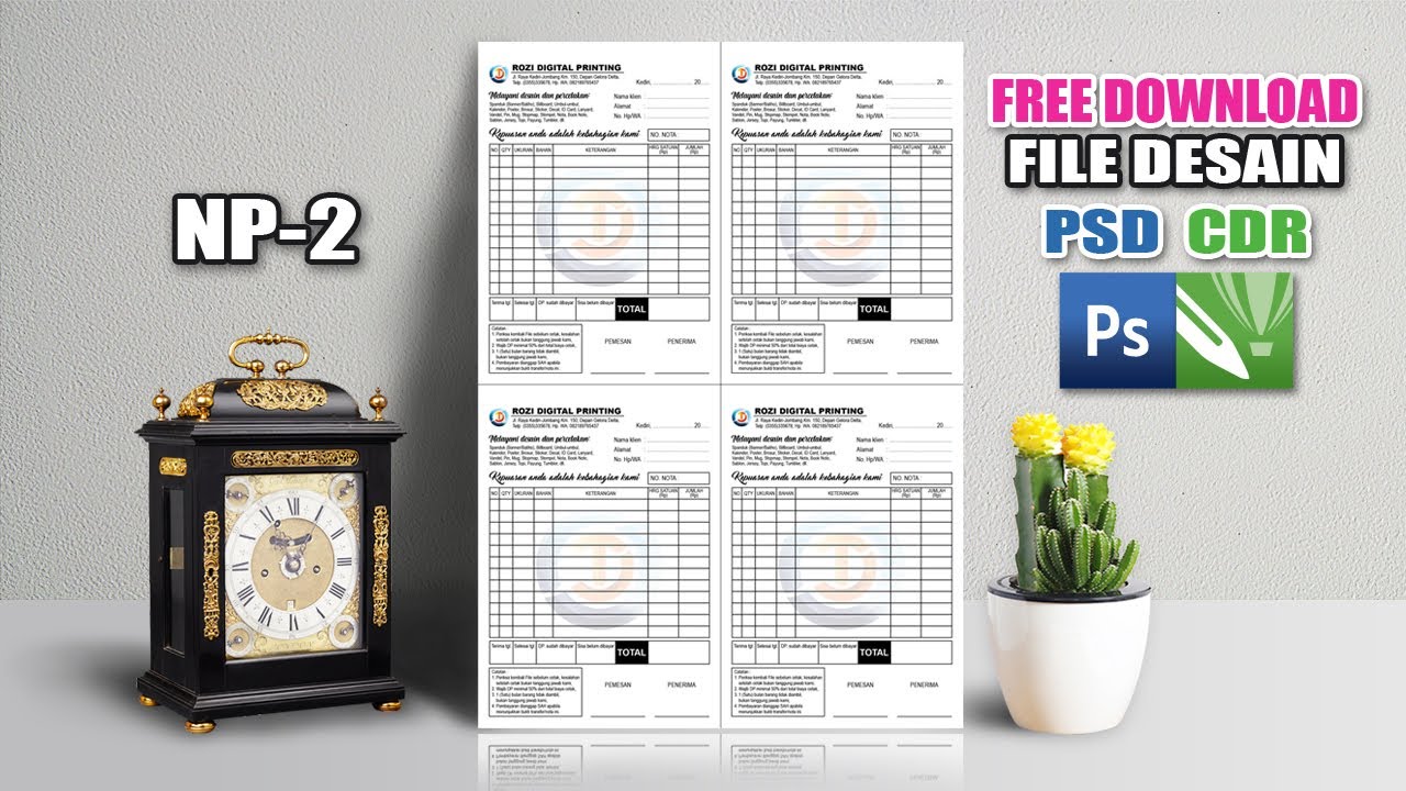 Desain NOTA PERCETAKAN A4 Jadi 4 Portrait di Corel Photoshop Disertai ...