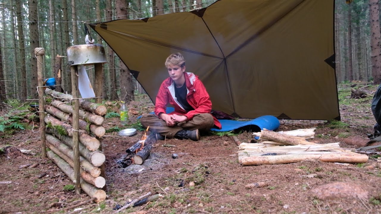 Overnight bushcraft Wild Camp - Fire reflector, tarp shelter etc - YouTube