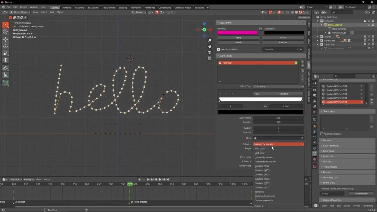 Skybrush studio Tutorial Writing effect, Blender sorting indices - YouTube