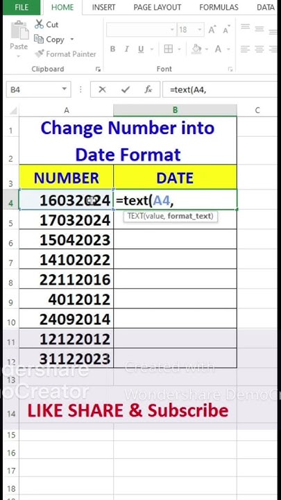 Change number in date format l Excel Formulas l Text Function - YouTube