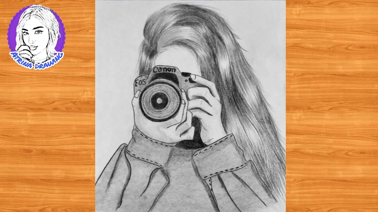 Easy drawing girl with camera : How to draw Girl holding camera - YouTube