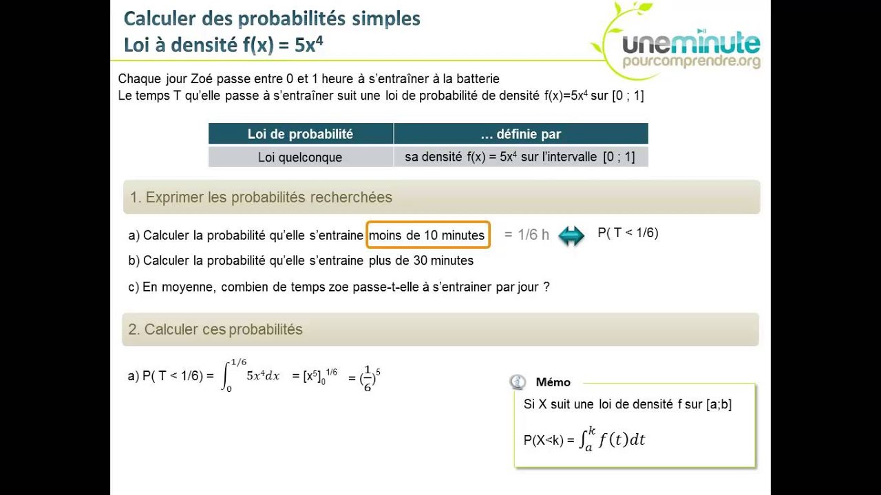 Maths Terminale S - Calculer des probabilités simples avec une loi à ...