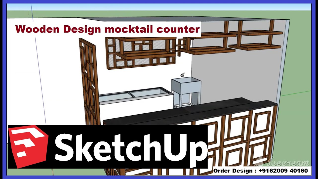 How to design wooden mocktail counter in sketchup 2022 - YouTube