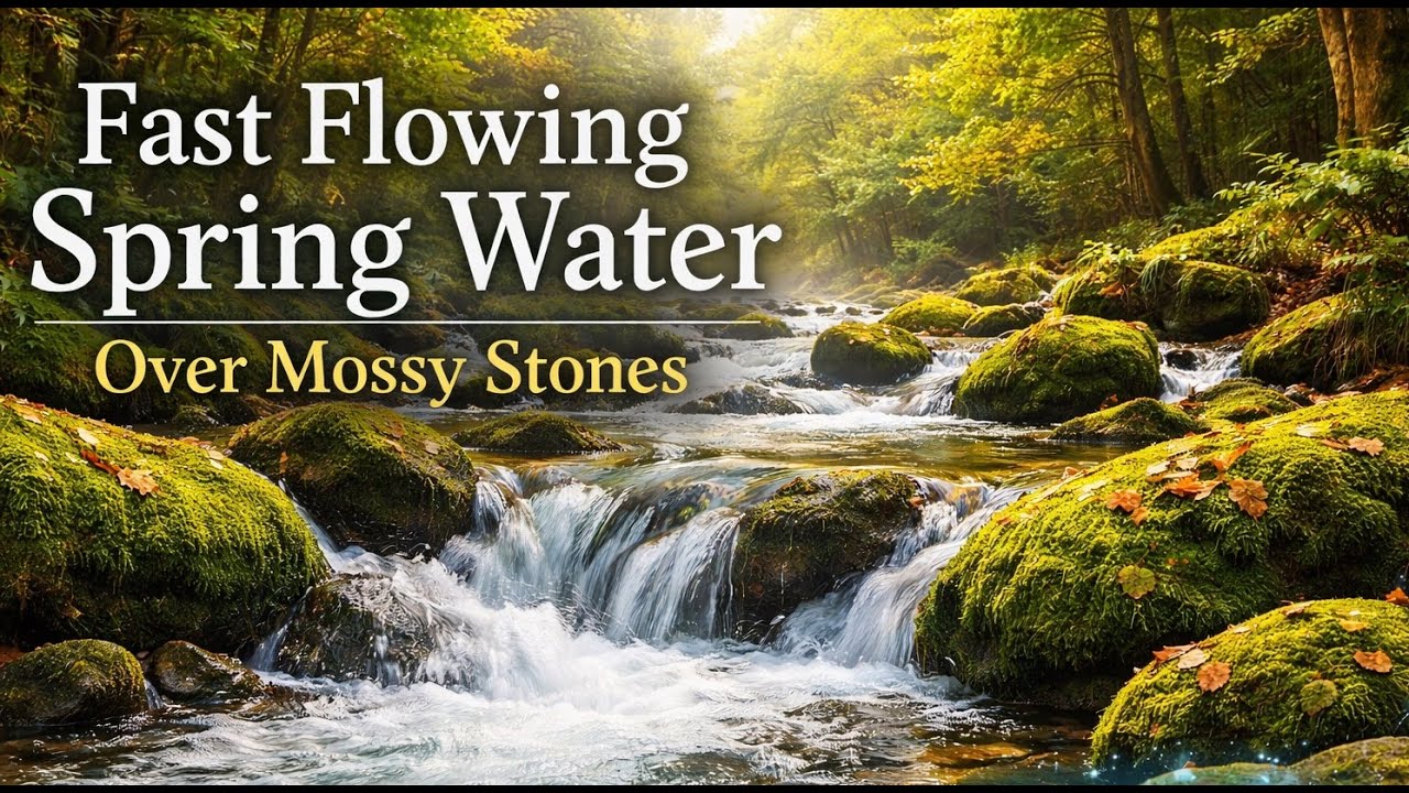 Fast Flowing Spring Water Over Mossy Stones | Relaxing Nature Sounds ...