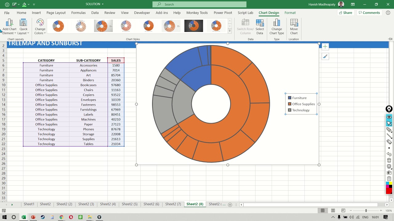 EXCEL CHARTS - TREEMAP AND SUNBURST - YouTube
