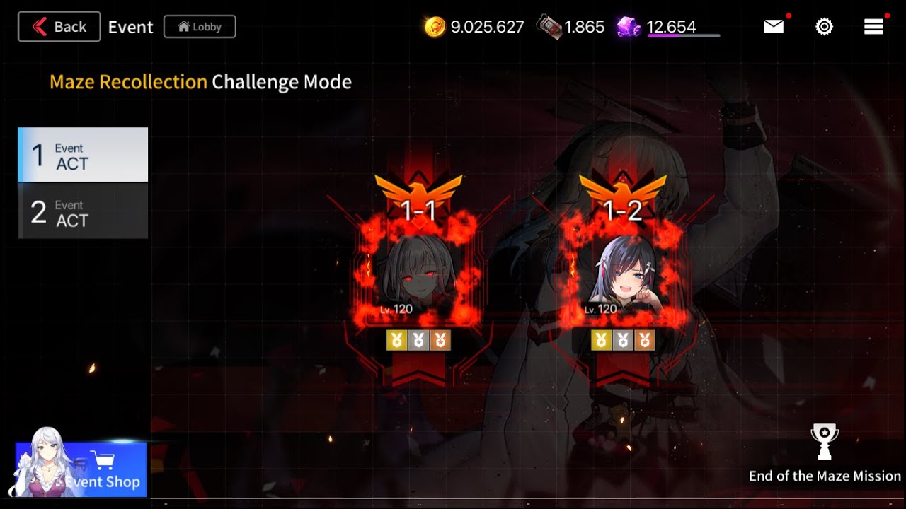 [Counter Side] Maze Recollection Challenge Mode 1-2 All Medal Clear ...