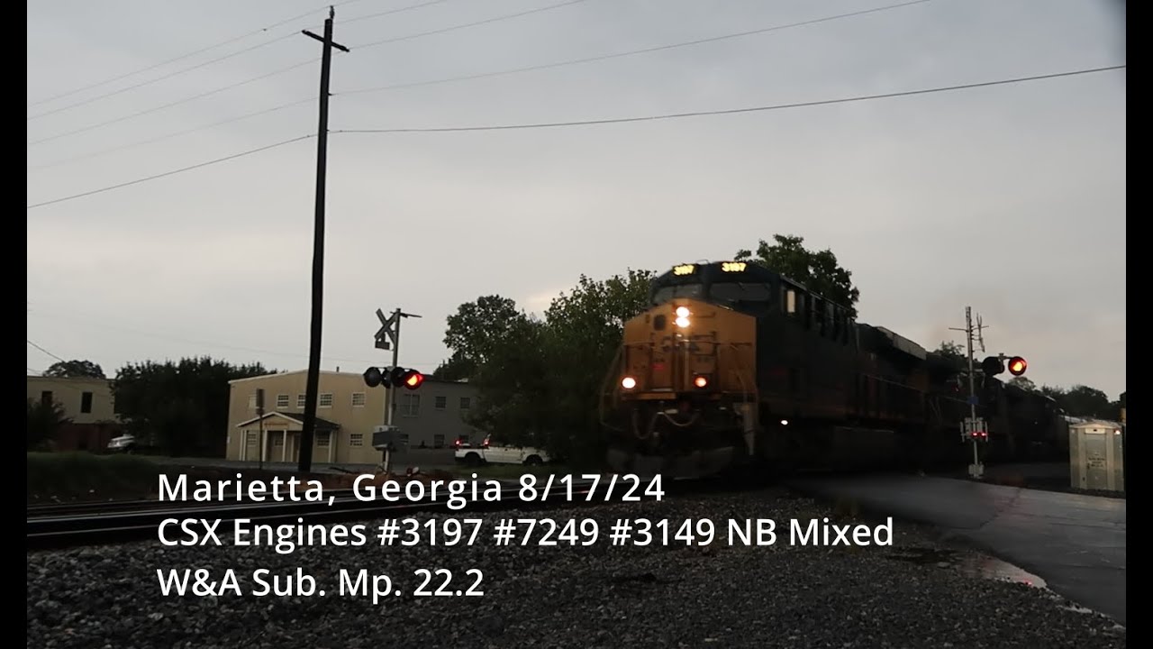 CSX Engines #3197 #7249 #3149 NB Mixed Marietta, Georgia 8/17/24 - YouTube