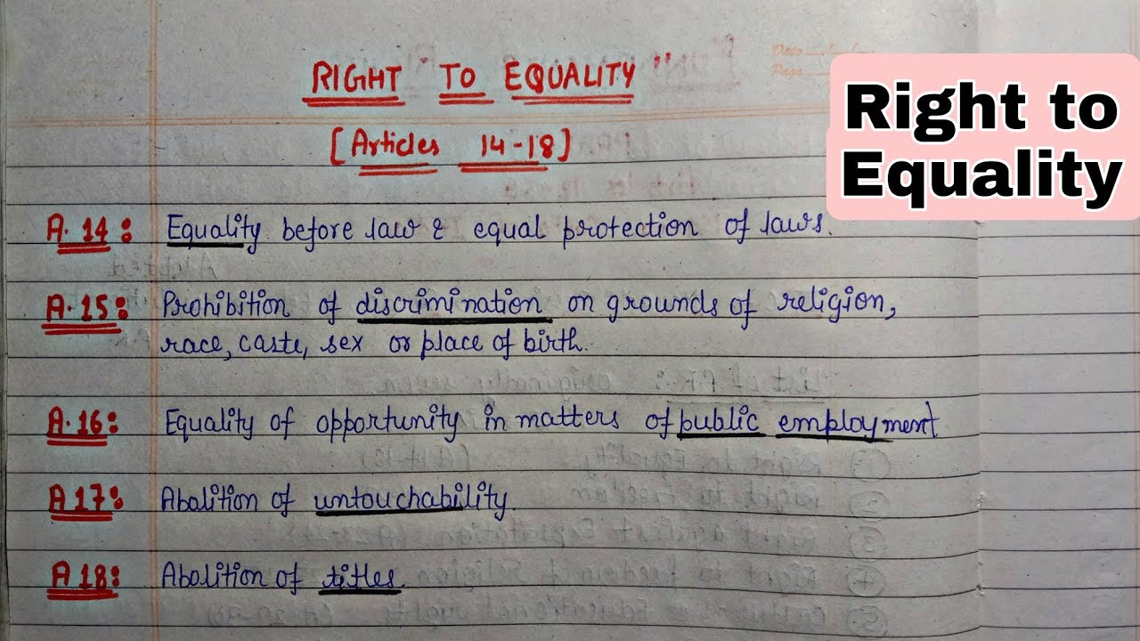 Right to Equality (Articles 14-18 ) || Handwritten Notes || Lec.13 ...