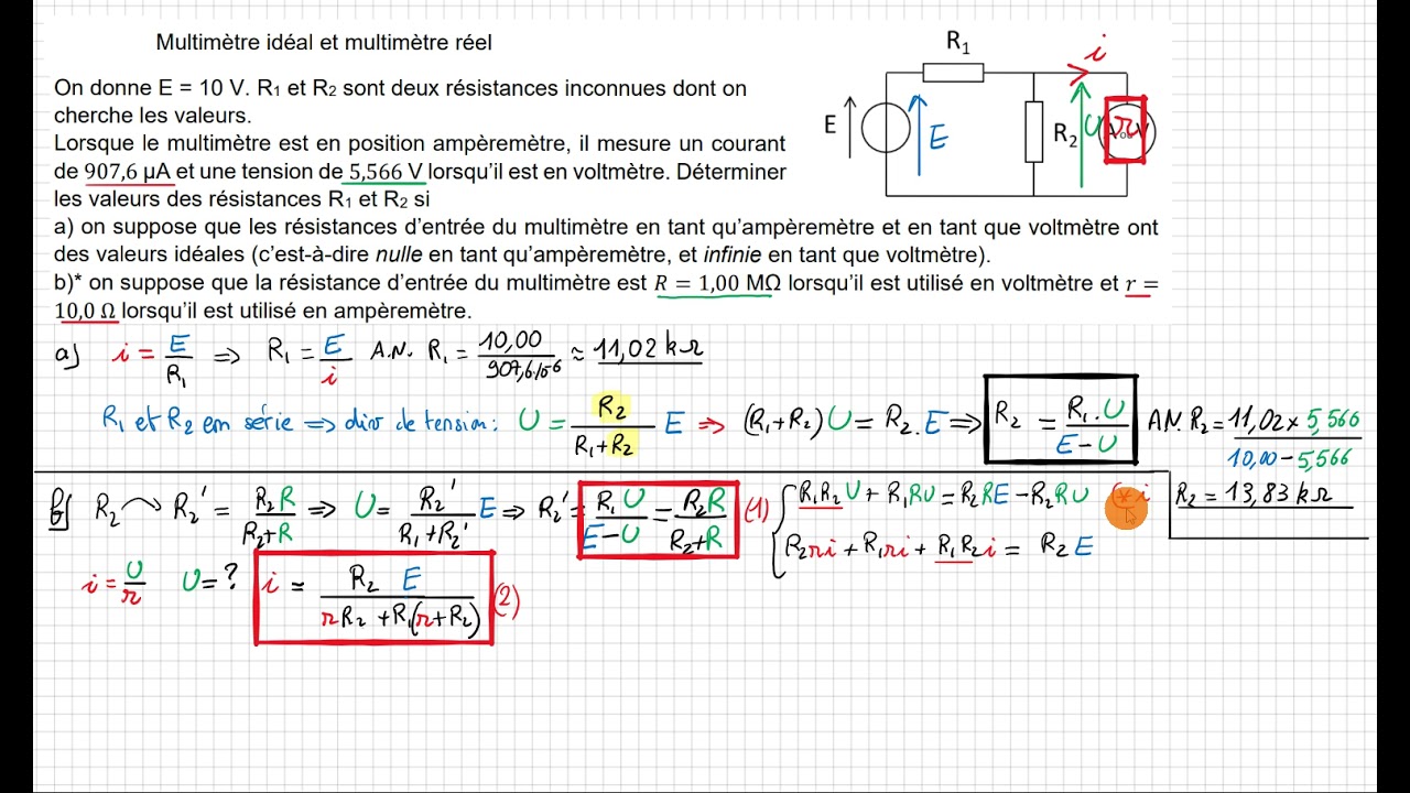Exercice "difficile" d'électrocinétique : multimètre réel et multimètre ...