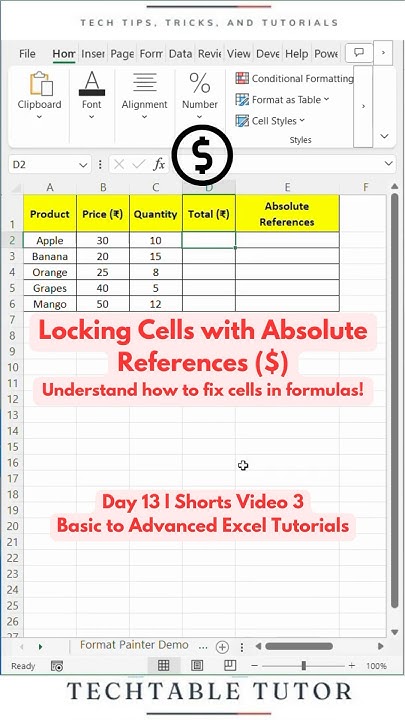 Locking Cells with Absolute References ($) in Excel : Tutorial Day 13, Video 3 #excel # ...
