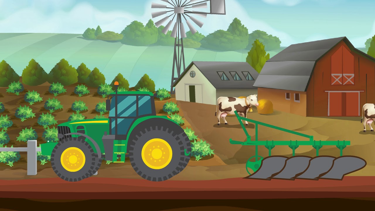 Traktor auf einem Bauernhof, ernten, pflügend das Feldvideo für Kinder - YouTube