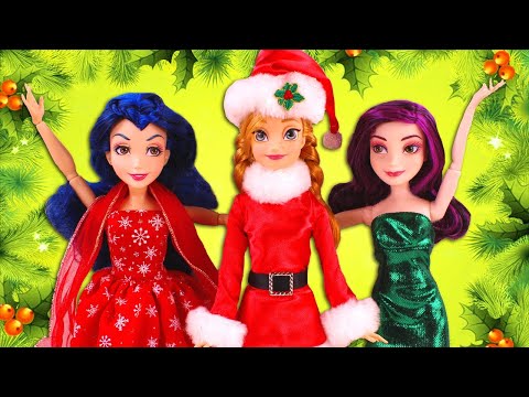 Descendants Mal & Evie And Frozen Elsa & Anna Christmas Party! With ...