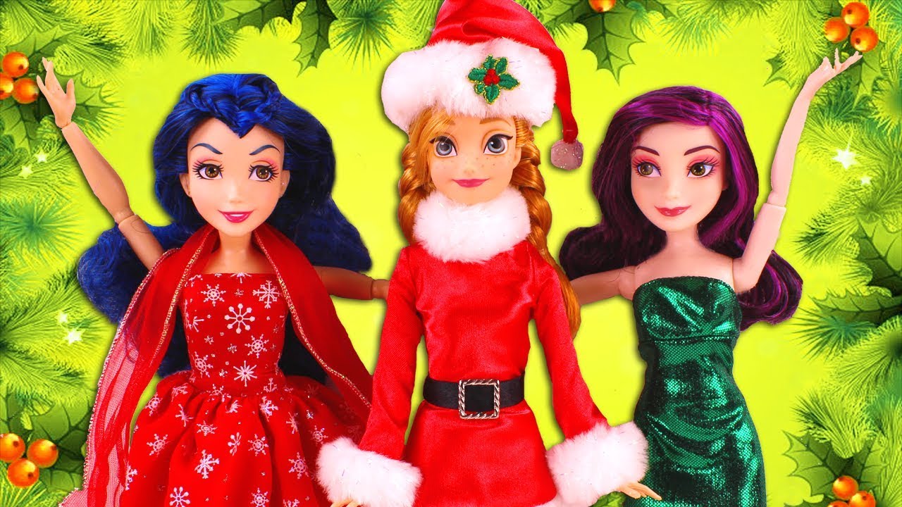 Descendants Mal & Evie And Frozen Elsa & Anna Christmas Party! With ...