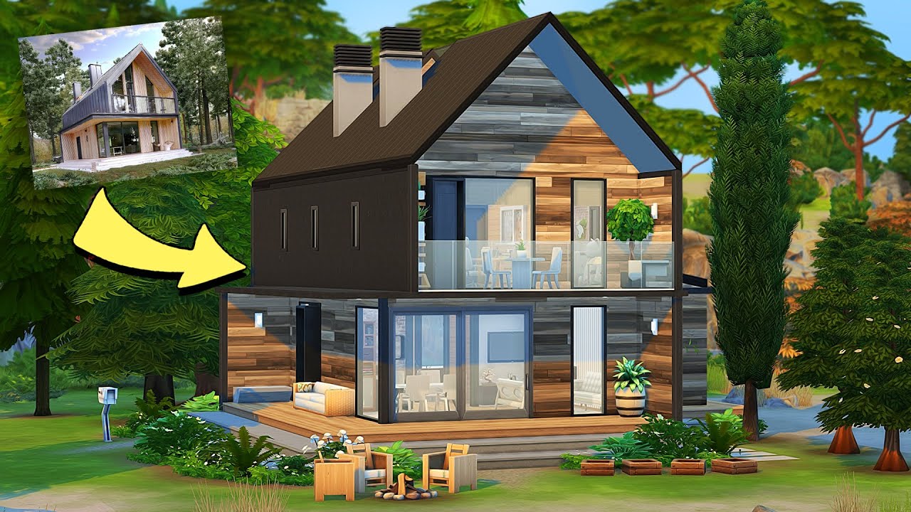 MODERN FOREST CABIN 🌲 (Real to Sims) | The Sims 4: Speed Build - YouTube