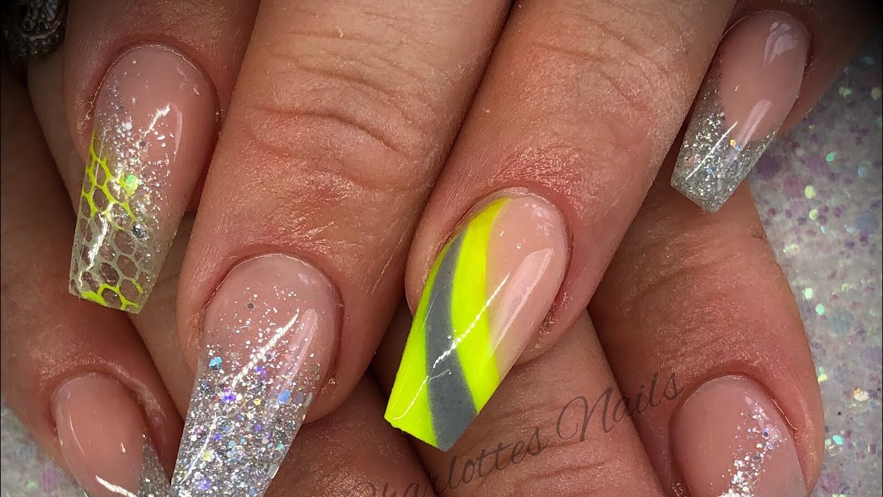 Acrylic nails - cutout neon design - YouTube