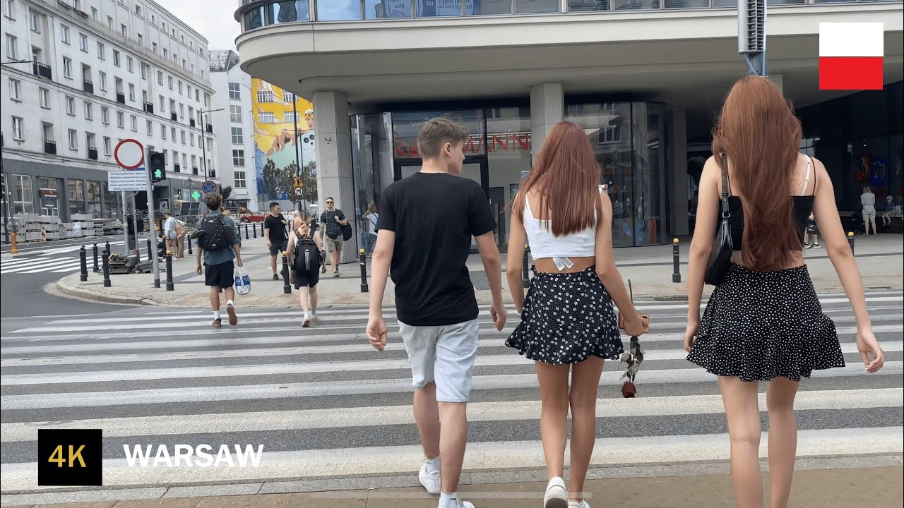 Scenic view in Streets of Downtown Warsaw, Poland. 4k City Walk ...