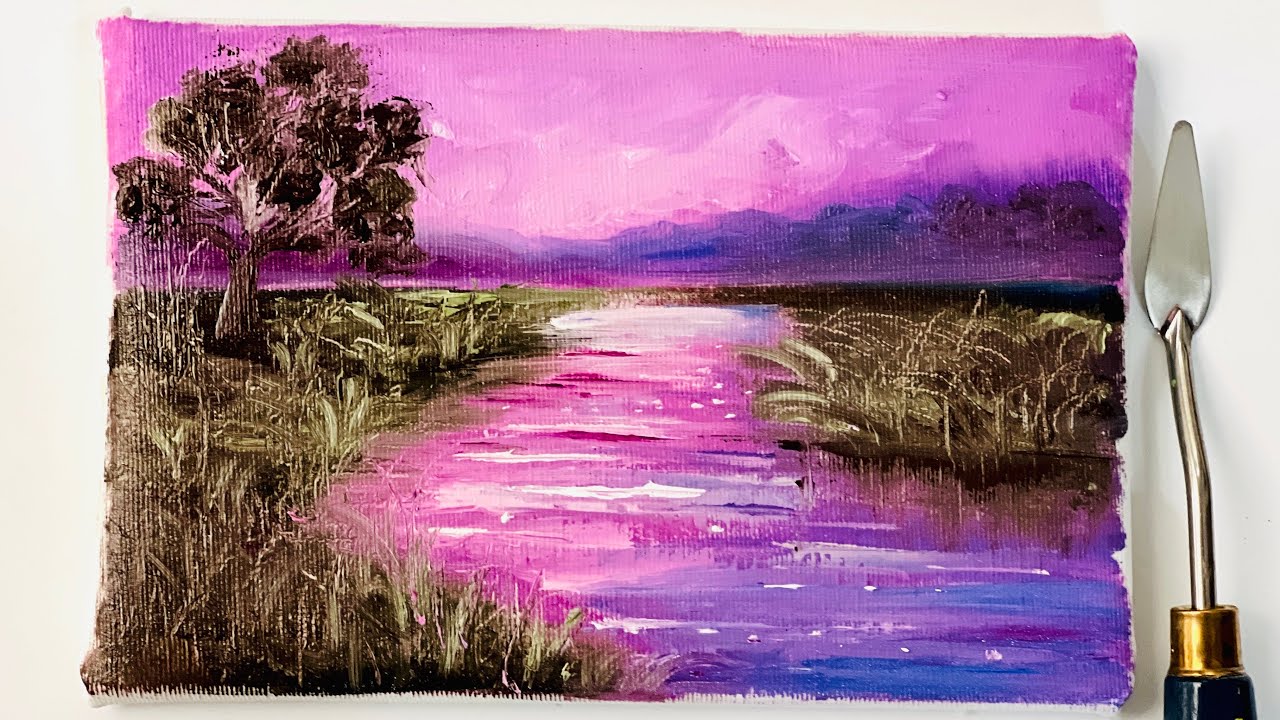 Easy Purple Sunset painting | Easy Oil Painting Tutorial - YouTube