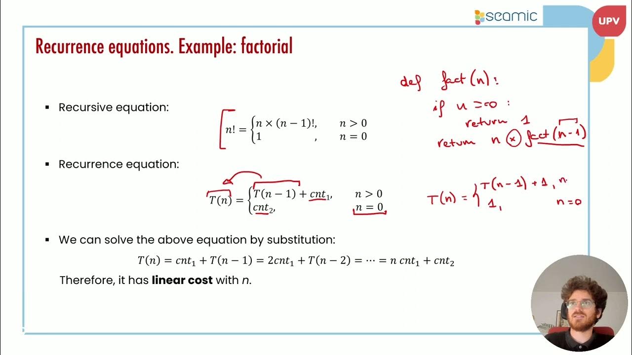 Recursive Algorithm Analysis: factorial | 31/34 | UPV - YouTube