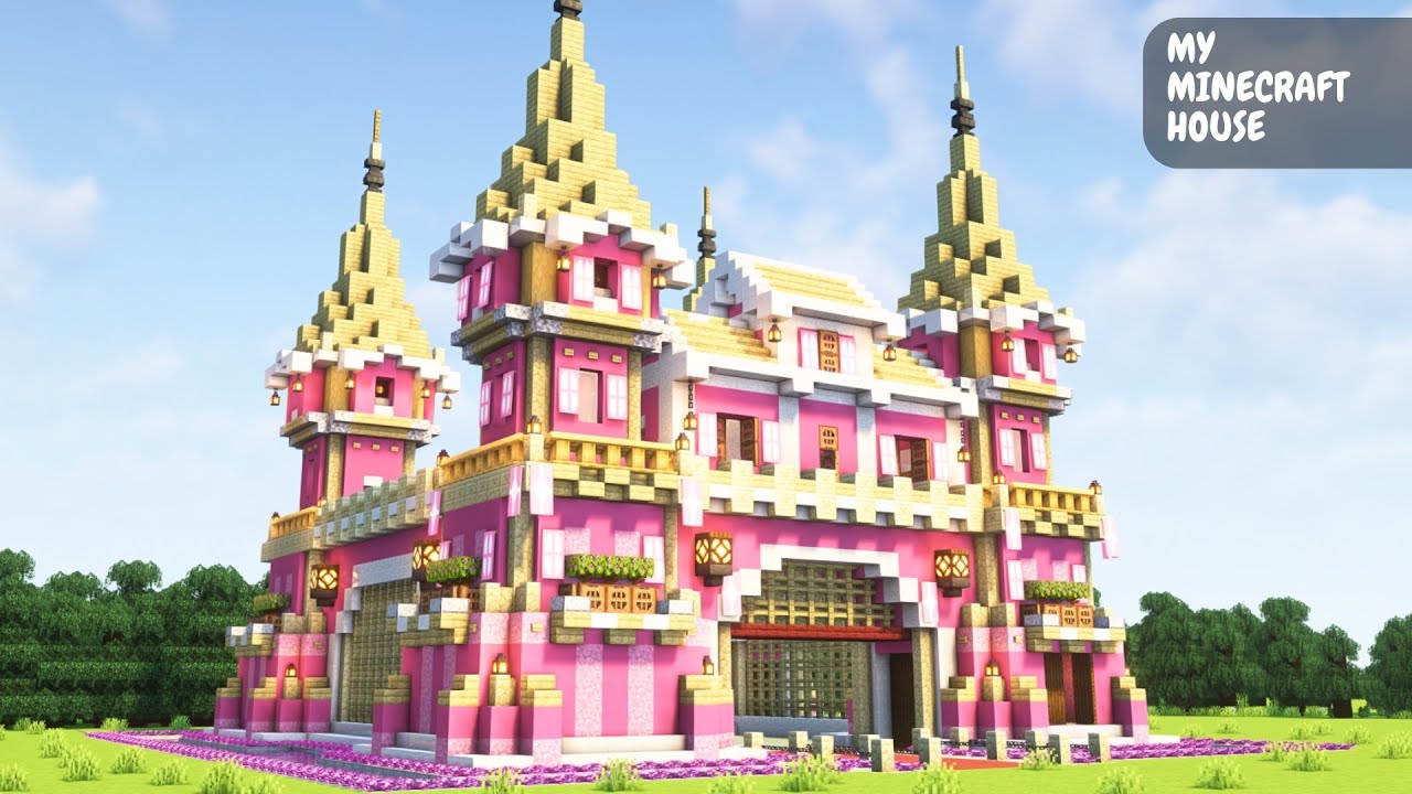 Minecraft: How to build a beautiful pink castle like a fairy tale - YouTube