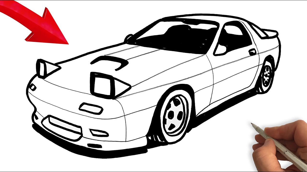 How to draw a MAZDA RX-7 - Easy cardrawing mazda rx7 - YouTube