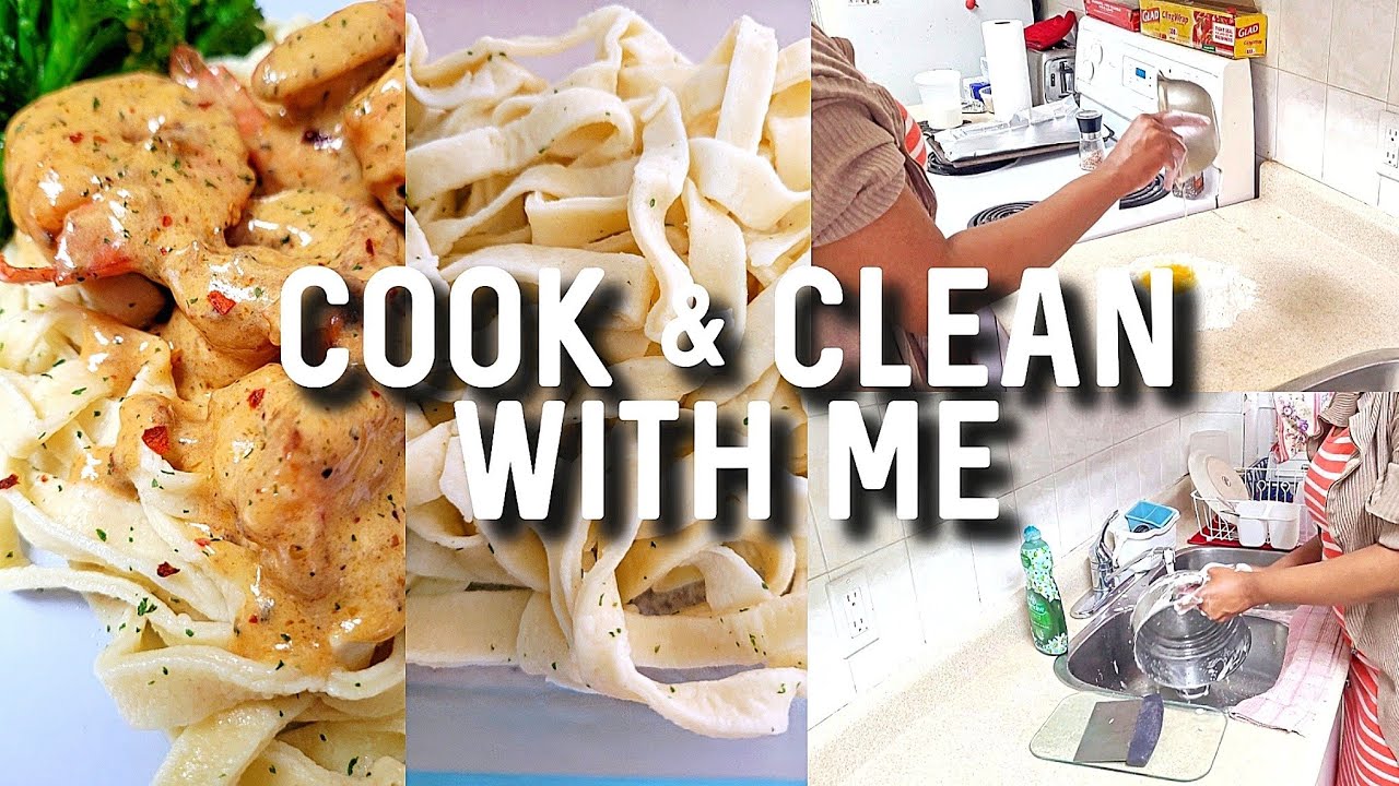 Homemade Pasta and Shrimp Meal | Cook and Clean With Me - YouTube