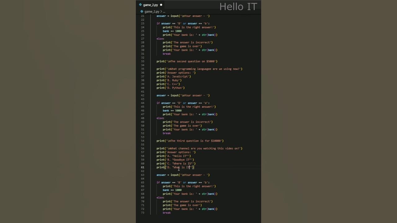 How to make a game "Who Wants to Be a Millionaire?" in Python #python #shorts #games - YouTube