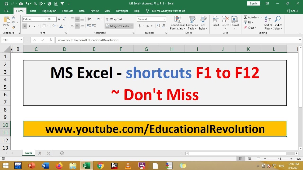 MS Excel - shortcuts F1 to F12 ~ Don't miss - YouTube