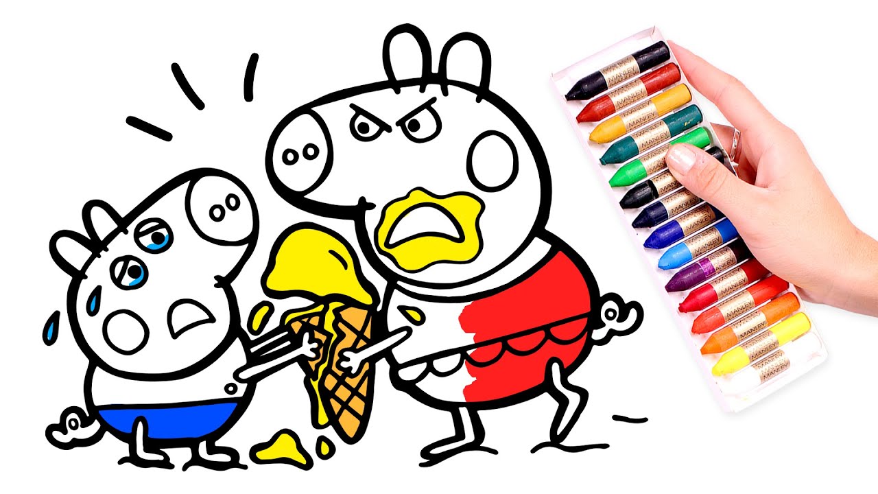¿Quién se queda el helado? 🍧🐷 Colorea a Peppa Pig y George enfadados ...